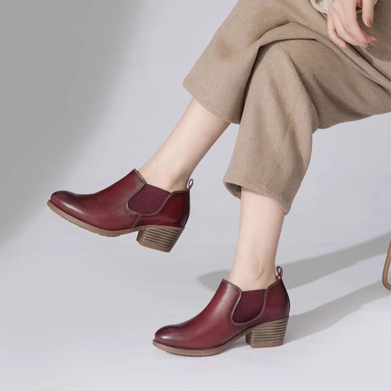 Women's Leather Booties Round Toe Double Band Ankle Boots Handmade in ...