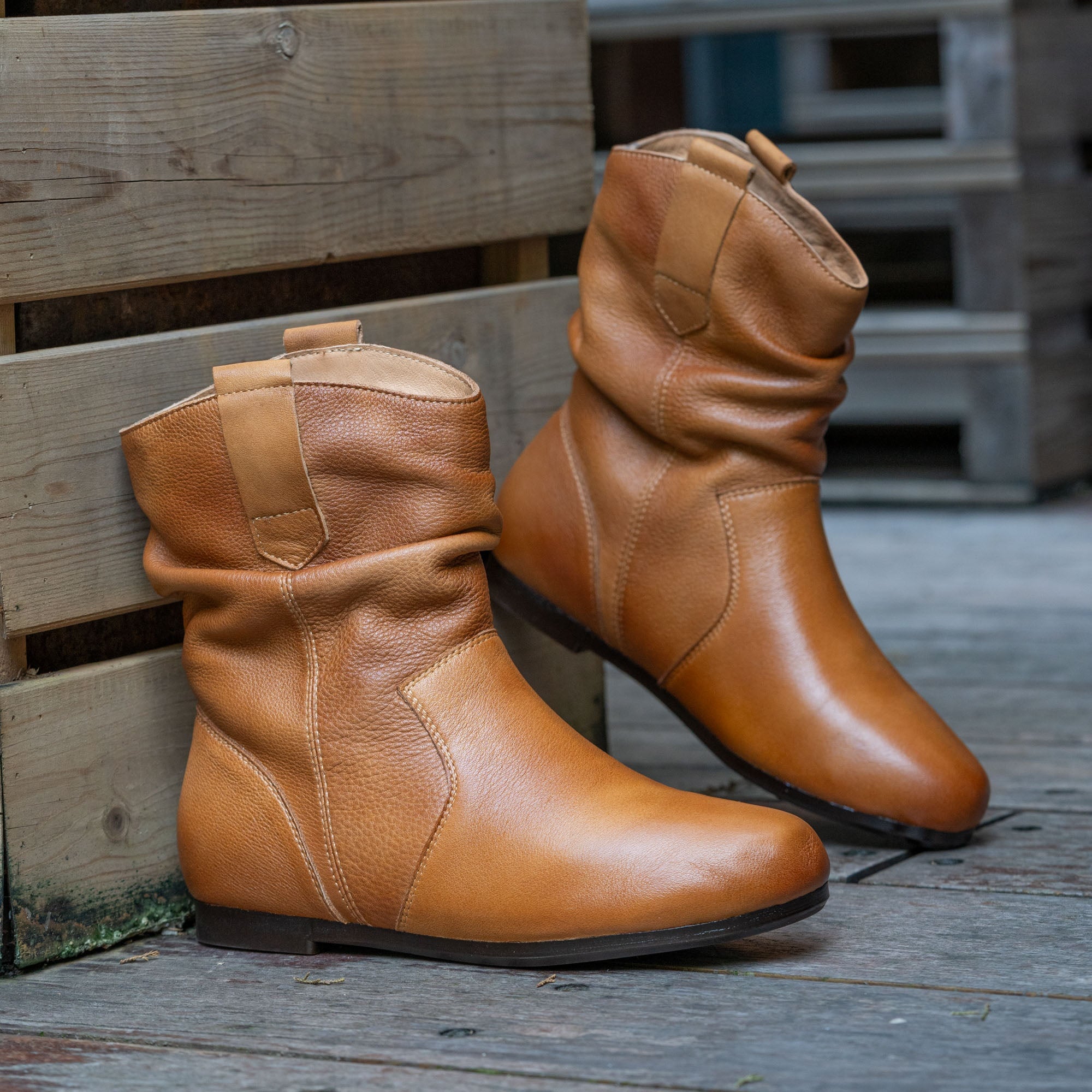 Barefoot Leather Short Boots For Women Round Toe Winter Flat Boots in ...