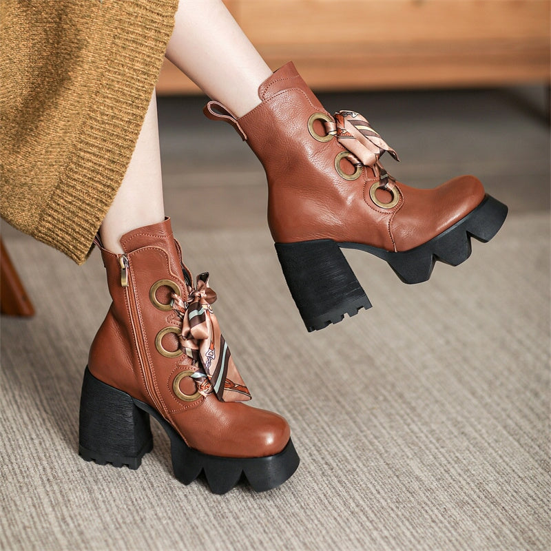 Designer Boots Handmade 100mm High Heeled Leather Short Boot in Black ...