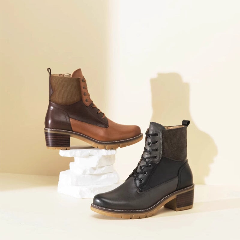 Women's Handmade Full Grain Leather 50mm Block Heel Lace-up Ankle Boot ...