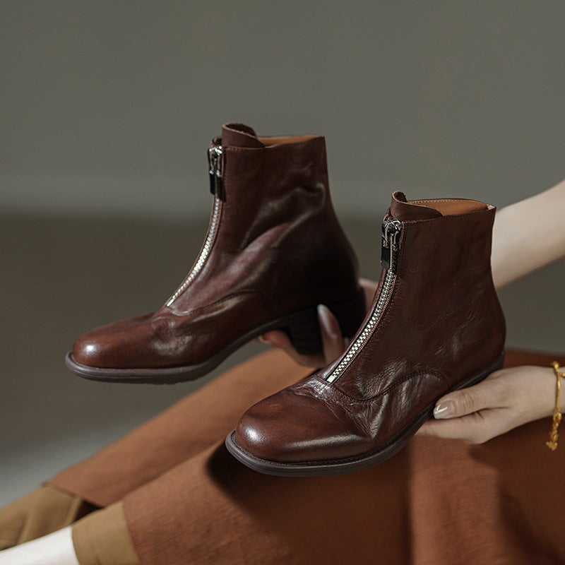 British Style Leather Chelsea Boots with Front Zip Handmade in Black/B ...