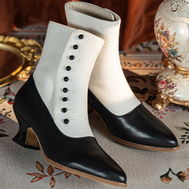 Vintage Edwardian Button Boots for Women Handmade Leather and Twill Sh ...