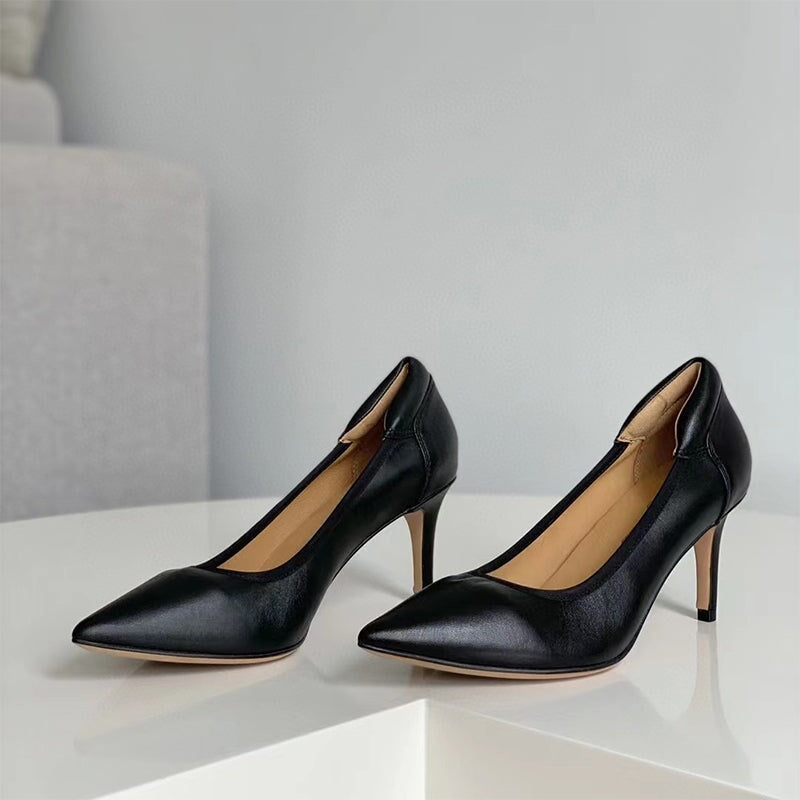 Handmade Sheepskin Point Toe Pumps 70mm High Heel In Black/Apricot/Gra ...