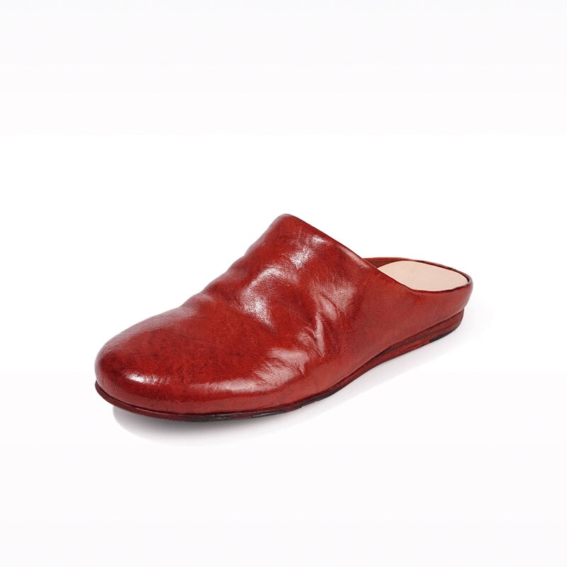 Casual Washed Horse Leather Mules Slip-On Flats Slippers in Black/Ango ...