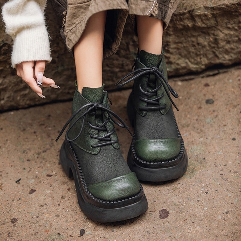 Chunky Lace up Leather Martin Boots 65mm Platform Boots Handmade Shoes ...