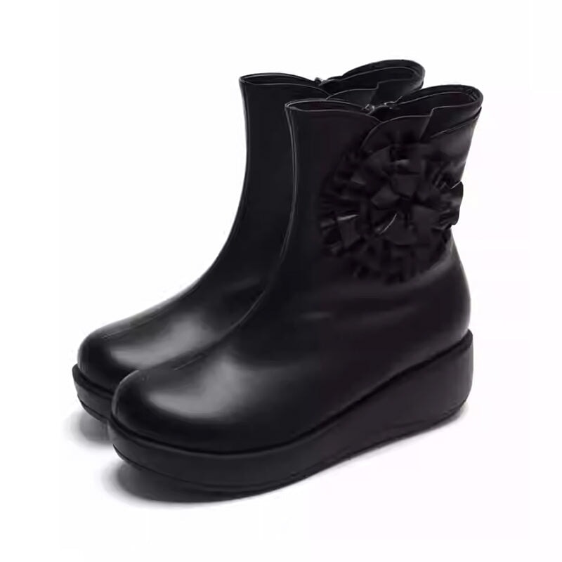 Custom Color Women’s Handmade Leather Platform Short Boots with Flower ...
