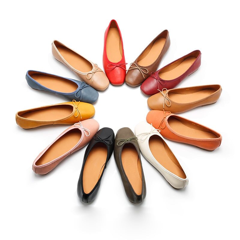 Dwarves Bow-Detail Round Toe Sheepskin Ballerina Shoes 12 colors ...