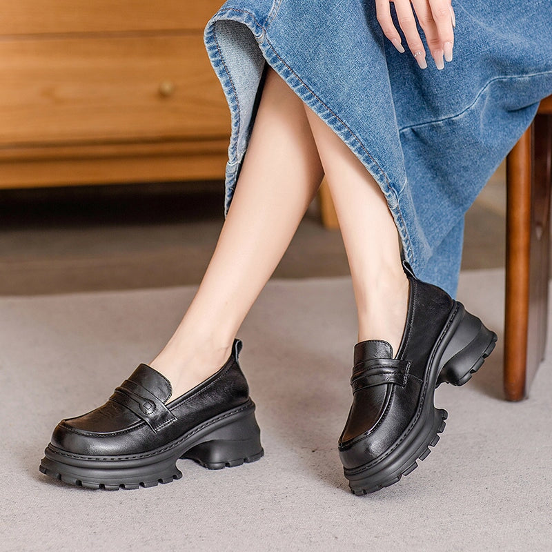 British Style 60mm Chunky Platform Cow Leather Casual Penny Loafers in ...