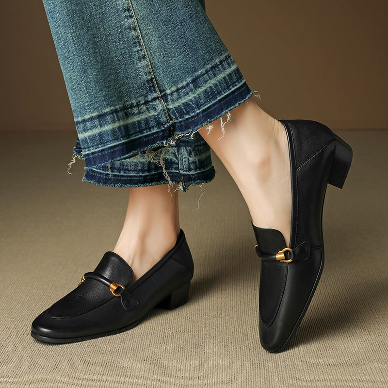 British Style Women’s Washed Cow Leather Slip-On Horsebit Loafers in B ...