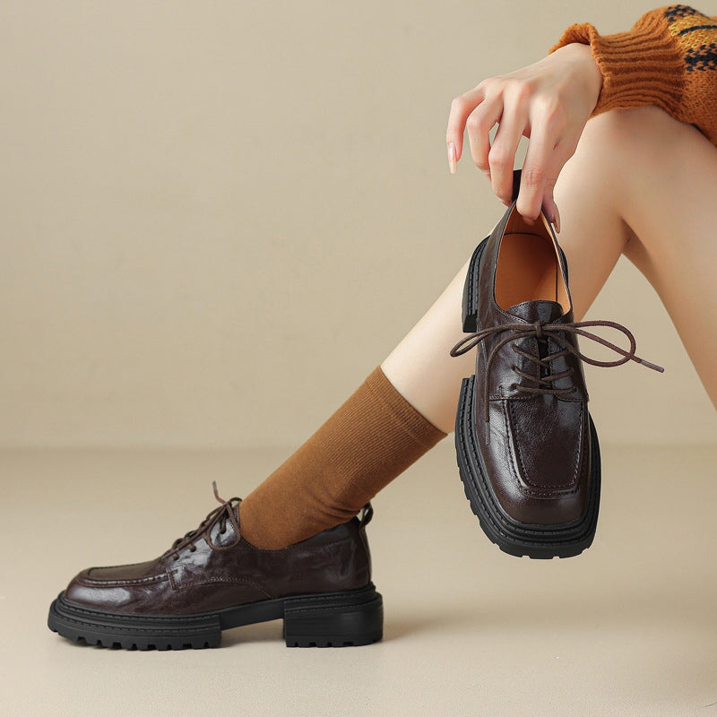 Handmade Genuine Leather 35mm Platform Oxford Shoes Square Toe in Brow ...