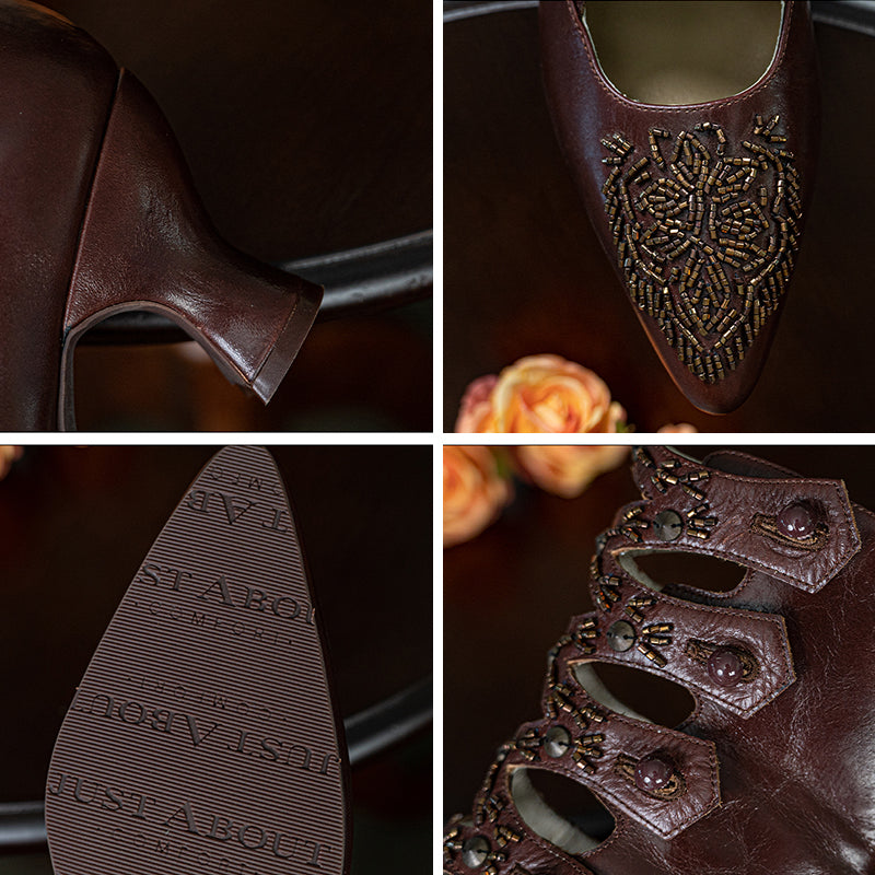 Beaded Victorian Button Boots for Women Handmade Vintage Leather Cutou ...