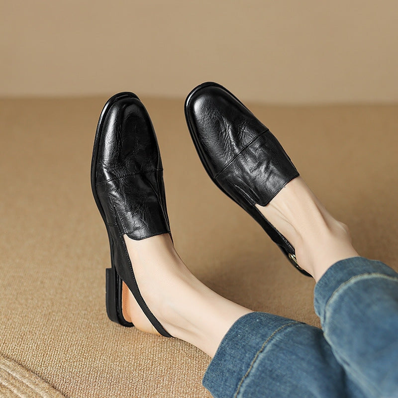 Handmade Cow Leather Round Toe Sandals Slingback Flats in Coffee/Black ...