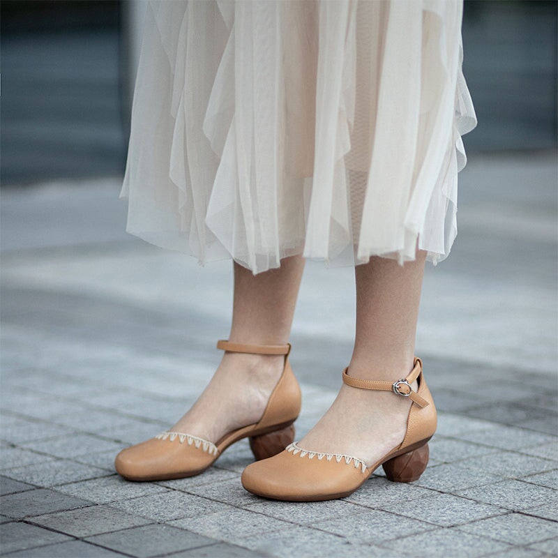 Handmade Woven Leather Sandals Closed Toe 58mm Cylinder Heel Shoes wit ...
