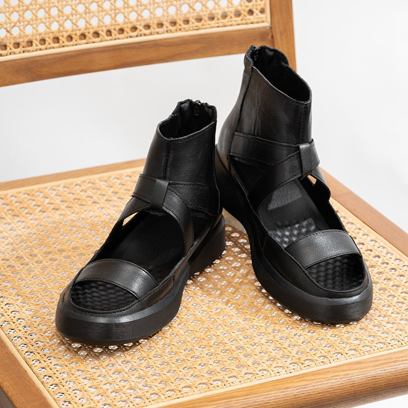 Platform Summer Sandals Boots Soft Leather Wrap Ankle Bootie Buckle Sa ...