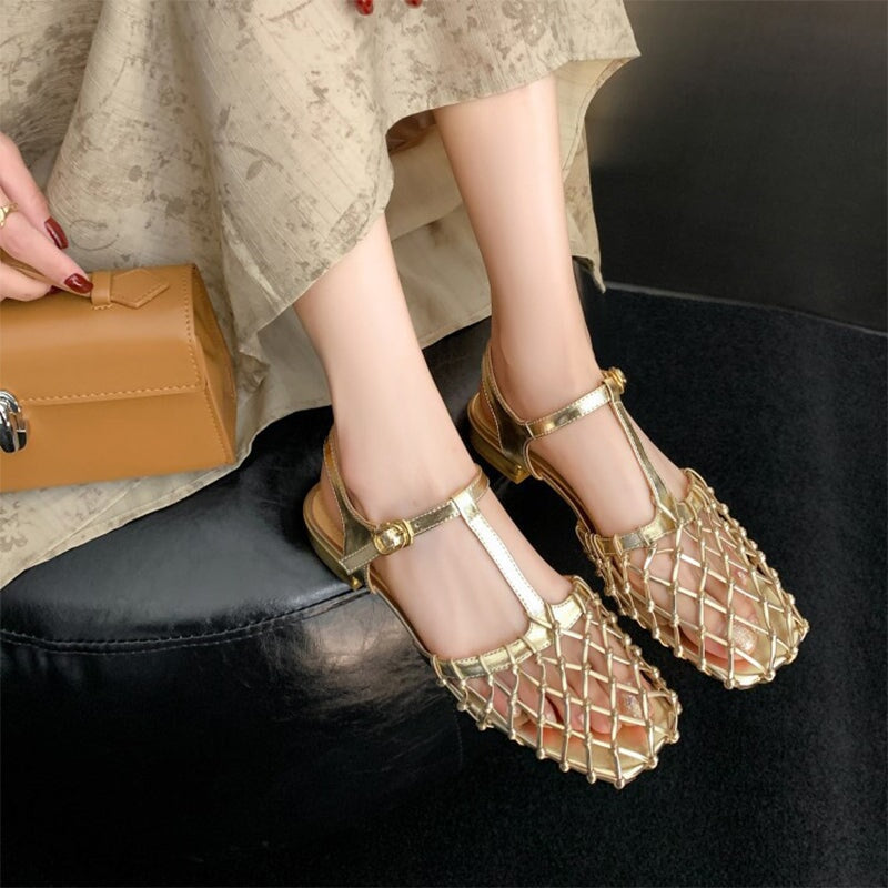 Designer Summer Shoes Genuine Leather Gladiator Sandals Knit Retro Fla ...