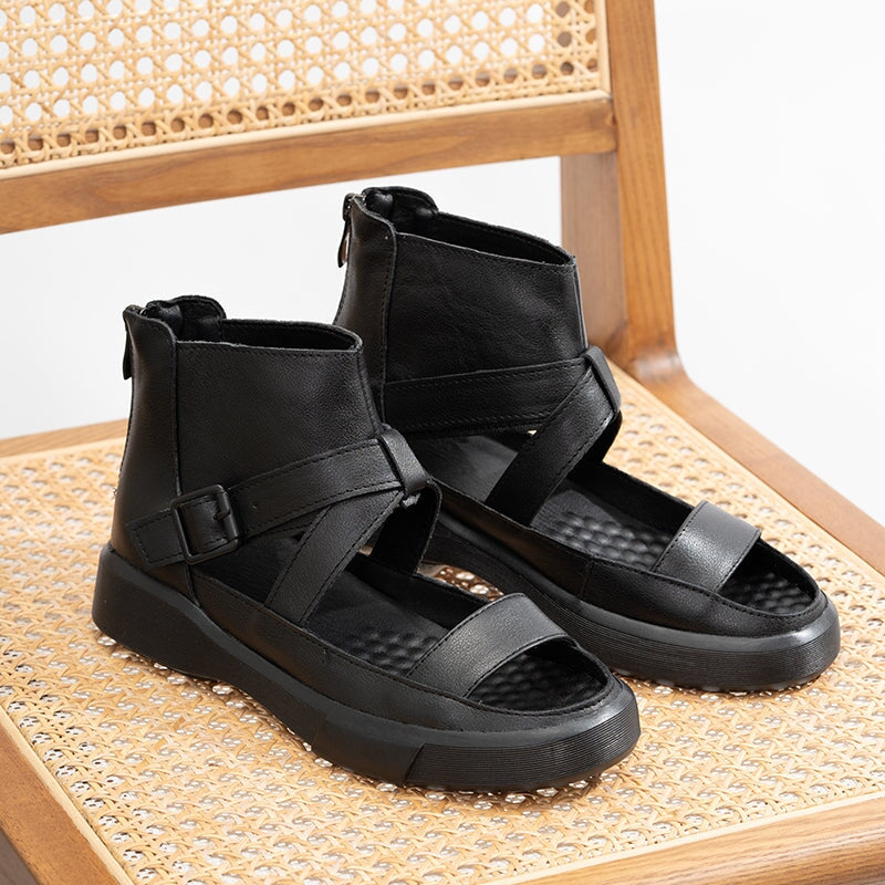 Platform Summer Sandals Boots Soft Leather Wrap Ankle Bootie Buckle Sa ...