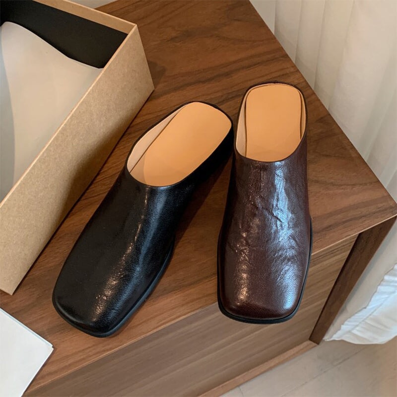 Handmade Leather Loafer Mules for Women Backless Loafers in Black/Brow ...