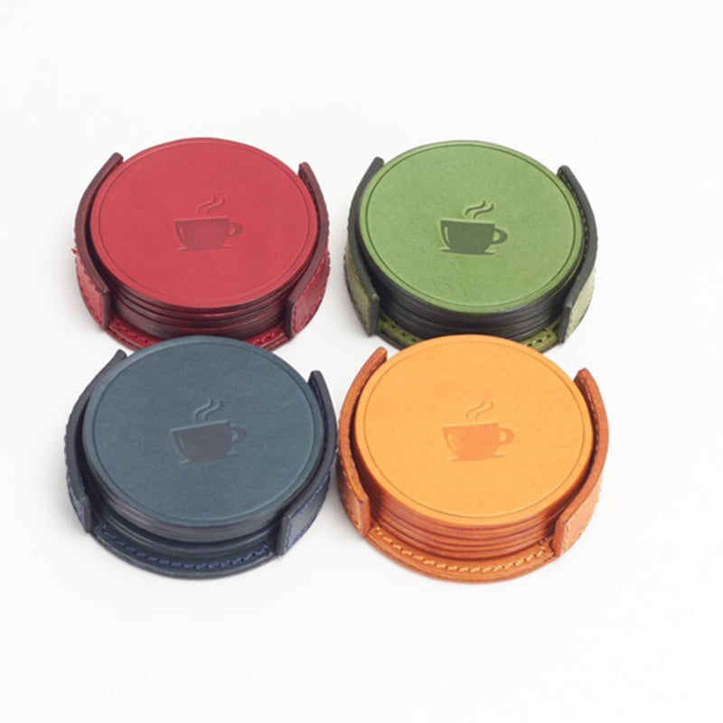 Vintage Vegetable Tanned Leather Coaster (A complete set includes 7 co ...