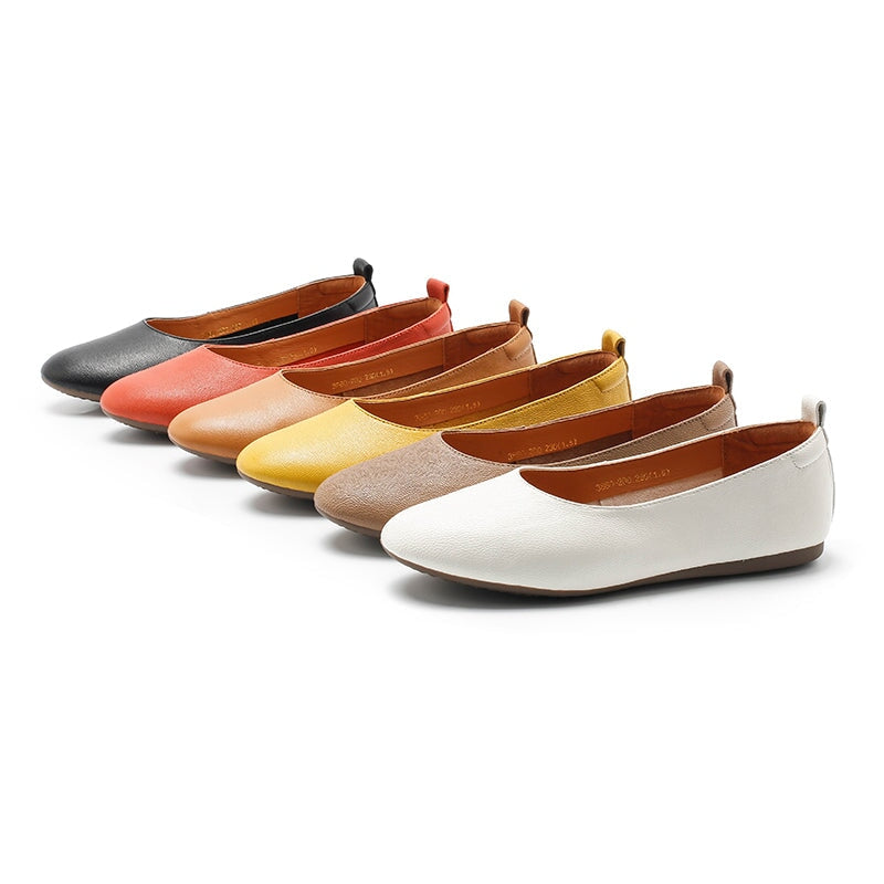 Vegetable Tanned Sheepskin Slip-on For Women Handmade Pointed Toe Flat ...