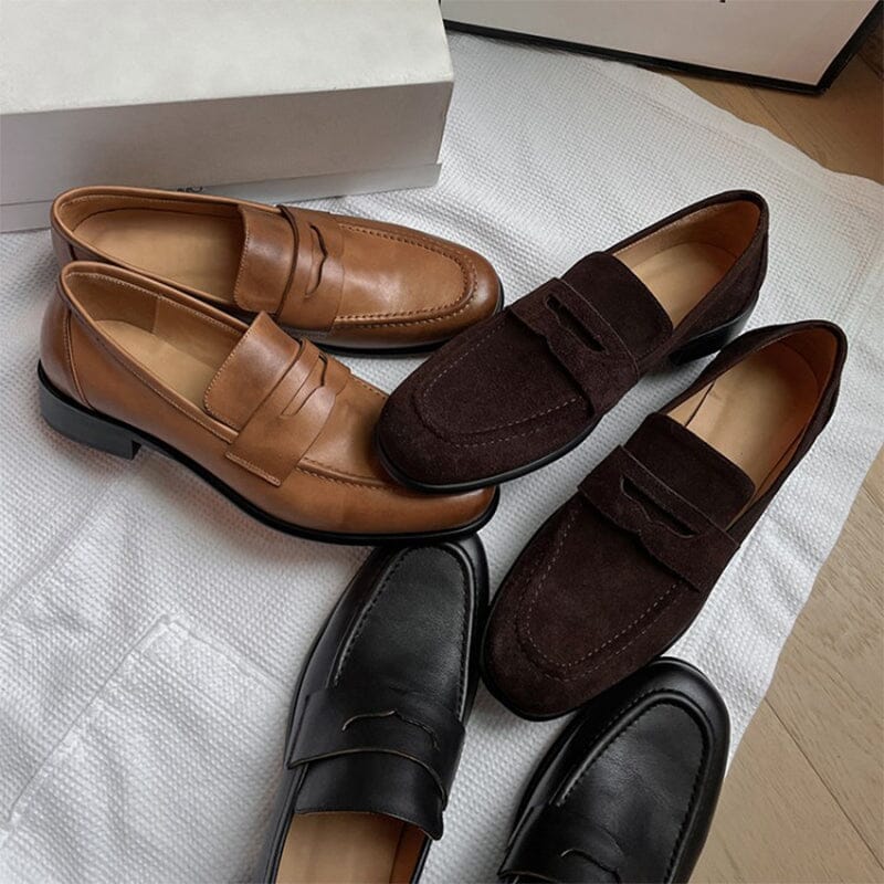 Academic Style Leather Penny Loafers for Women in Brown/Black/Coffee ...