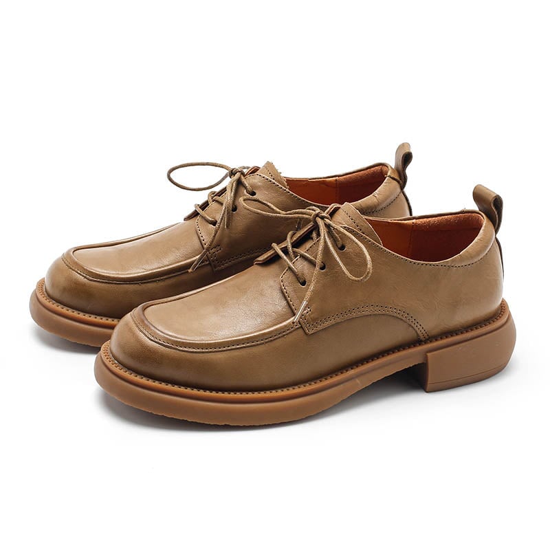 Women's Oxford Derby Shoes Handmade Vegetable Tanned Leather in Khaki ...