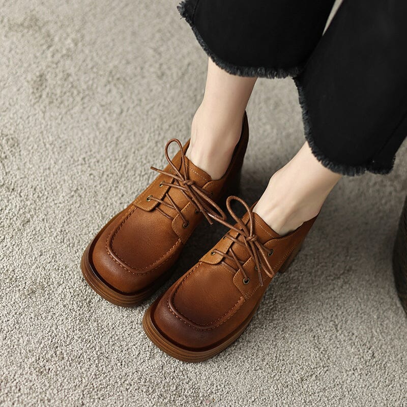 High Heel Oxfords & Tie Shoes For Women Block Heels Normal Fit Brown/B ...