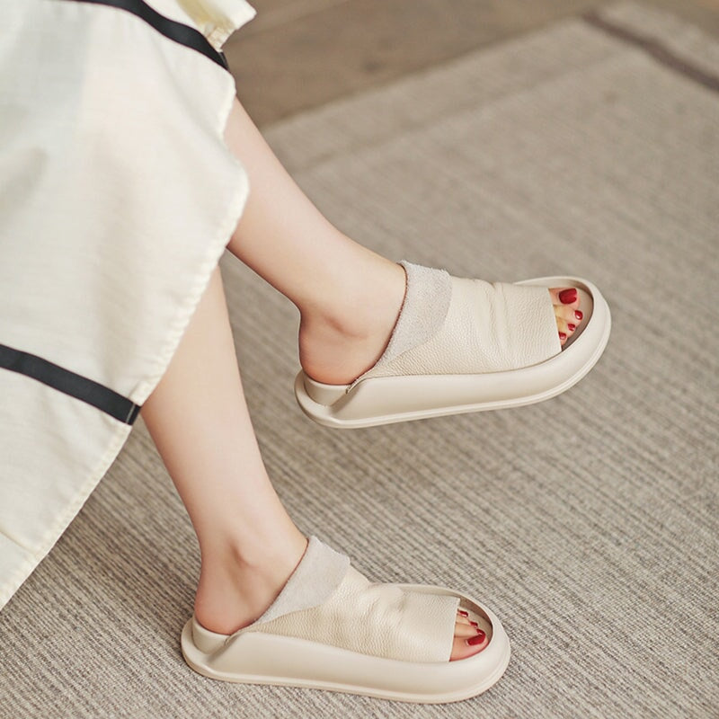 Handmade Leather Platform Footbed Slippers Open Toe in Black/Purple/Re ...