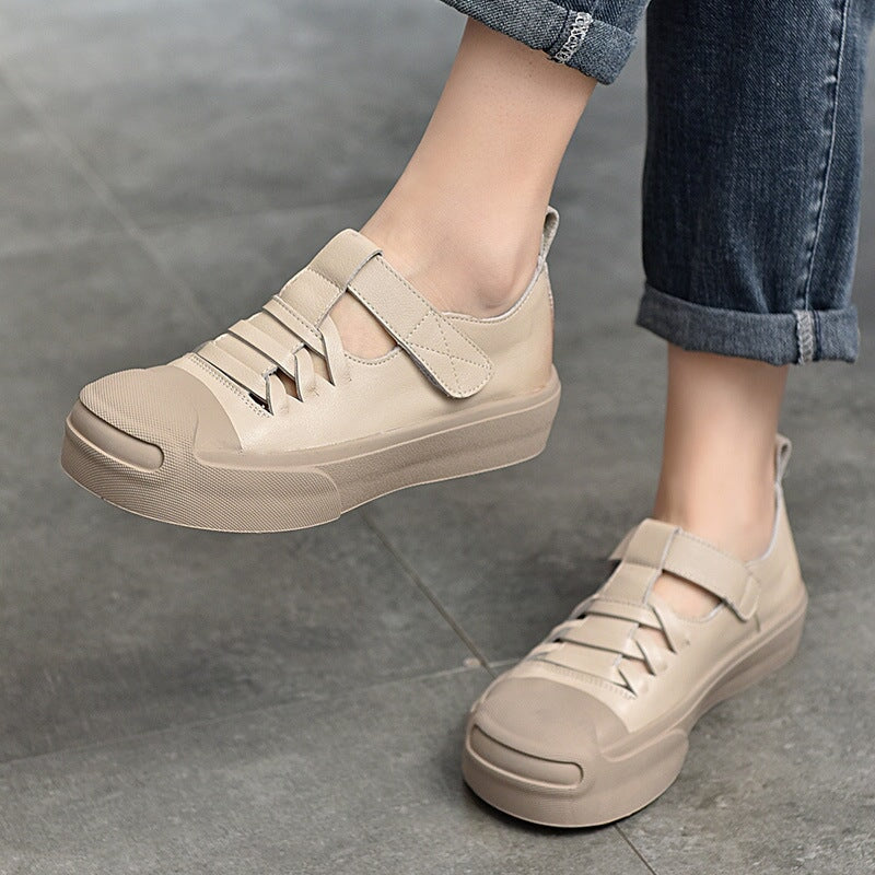 Braid Leather Rubber Toecap Sneakers for Women Touch-strap in Red/Purp ...